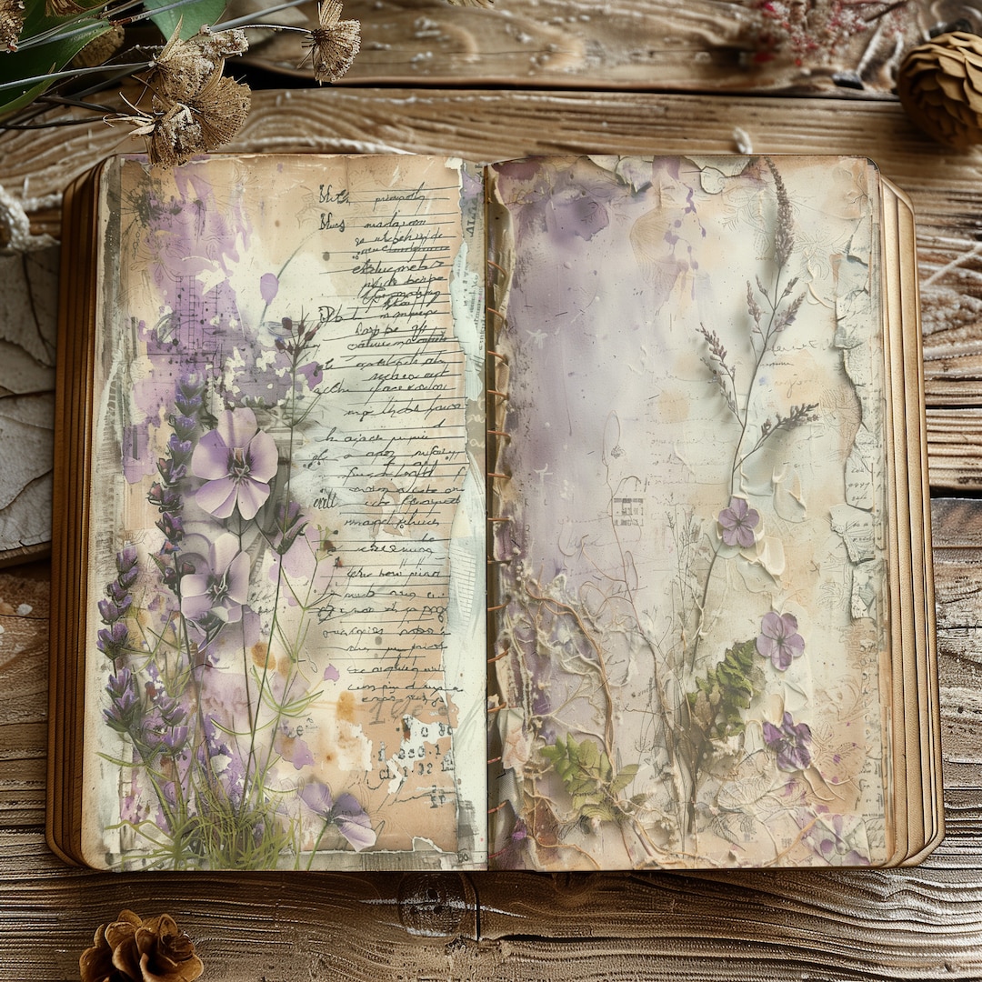 4 Vintage Floral Junk Journal Pages Digital Kit Scrapbooking Botanical ...
