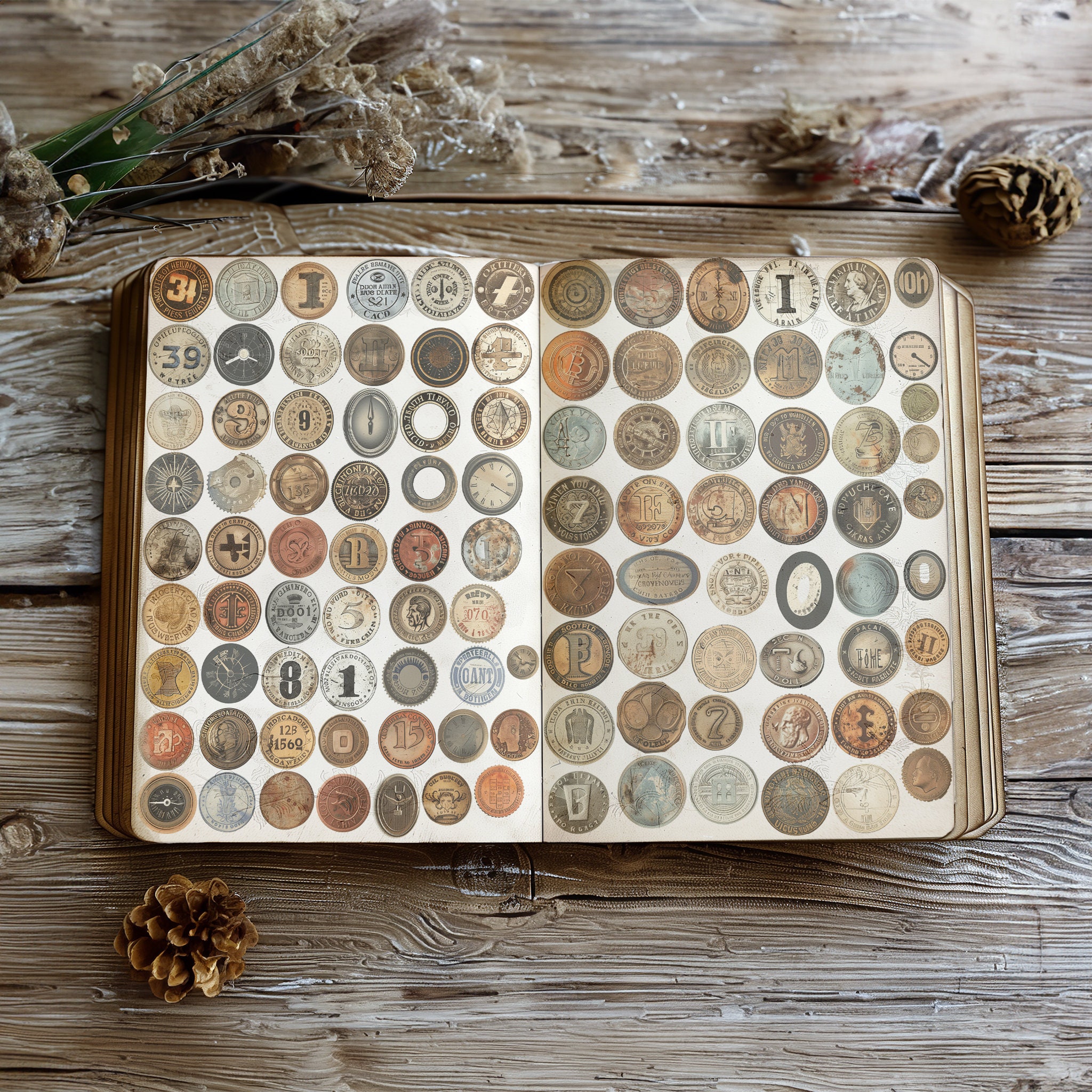 220 Vintage Round Stickers Antique Digital Ephemera Mixed Media ...