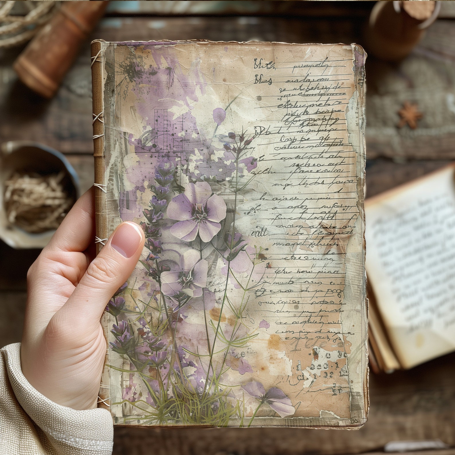 4 Vintage Floral Junk Journal Pages Digital Kit Scrapbooking Botanical ...