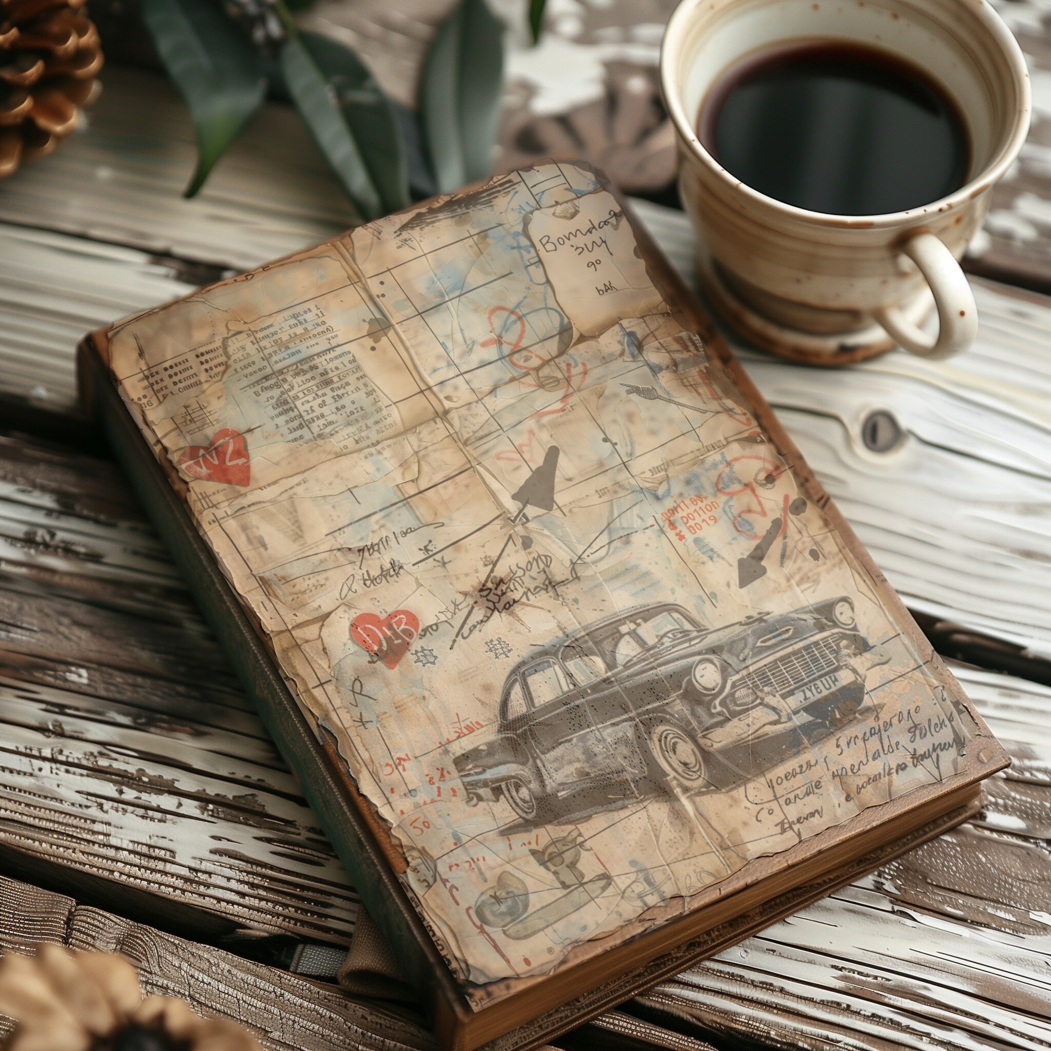 4 Vintage Car Mixed Media Collage Pages Digital Download Artistic Junk ...