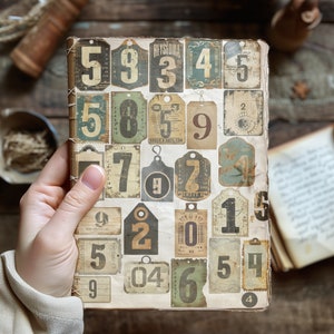 225 Nostalgic Digits Vintage Tag Printable Junk Journal Kit Distressed ...
