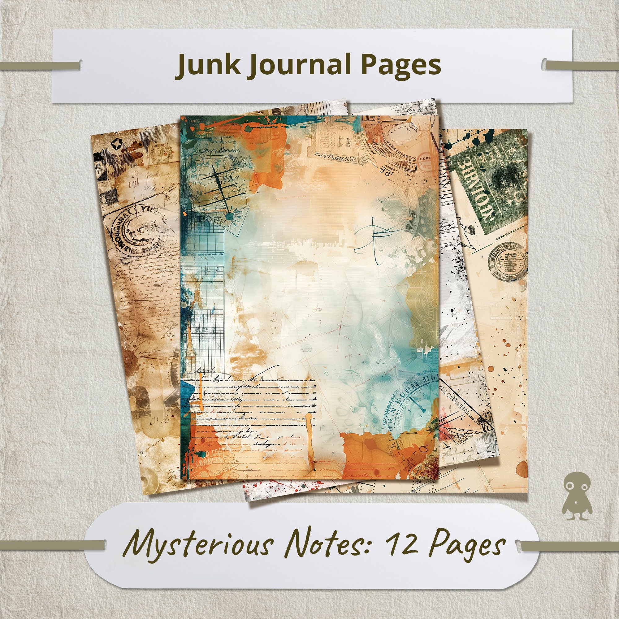 12 Mysterious Notes Pages Abstract Junk Journal Ephemera Vintage ...