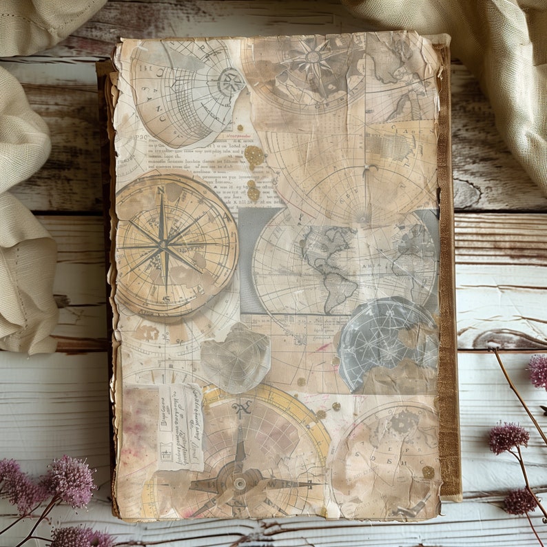 4 Old World Cartography Digital Papers, Vintage Globe and Compass ...