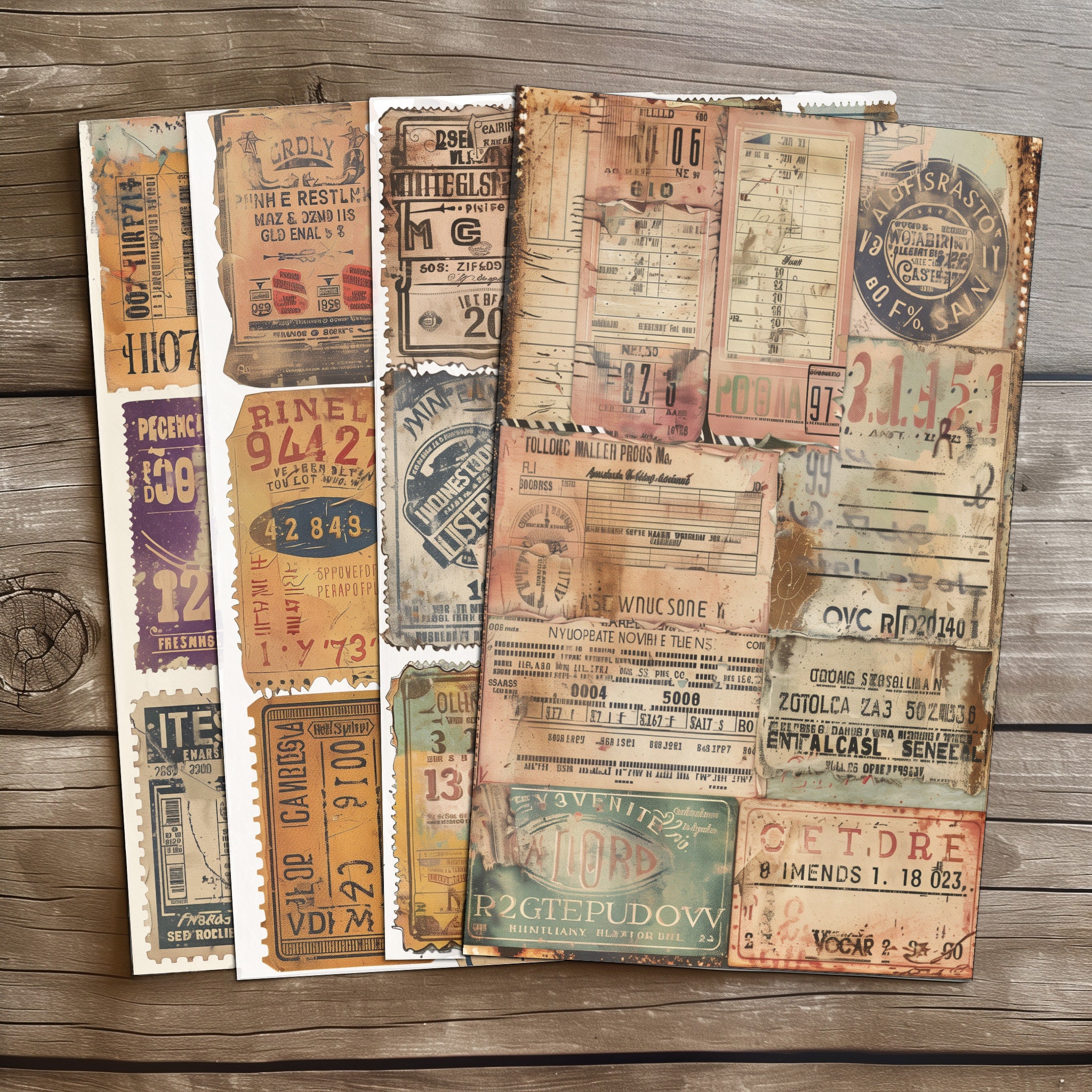 4 Retro Ephemera, Digital Collage Sheets, Junk Journal Kit ...