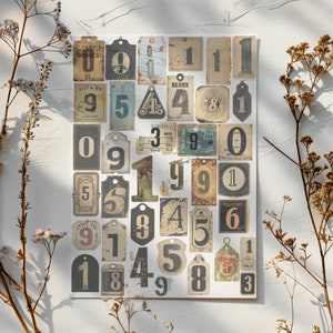 225 Nostalgic Digits Vintage Tag Printable Junk Journal Kit Distressed ...
