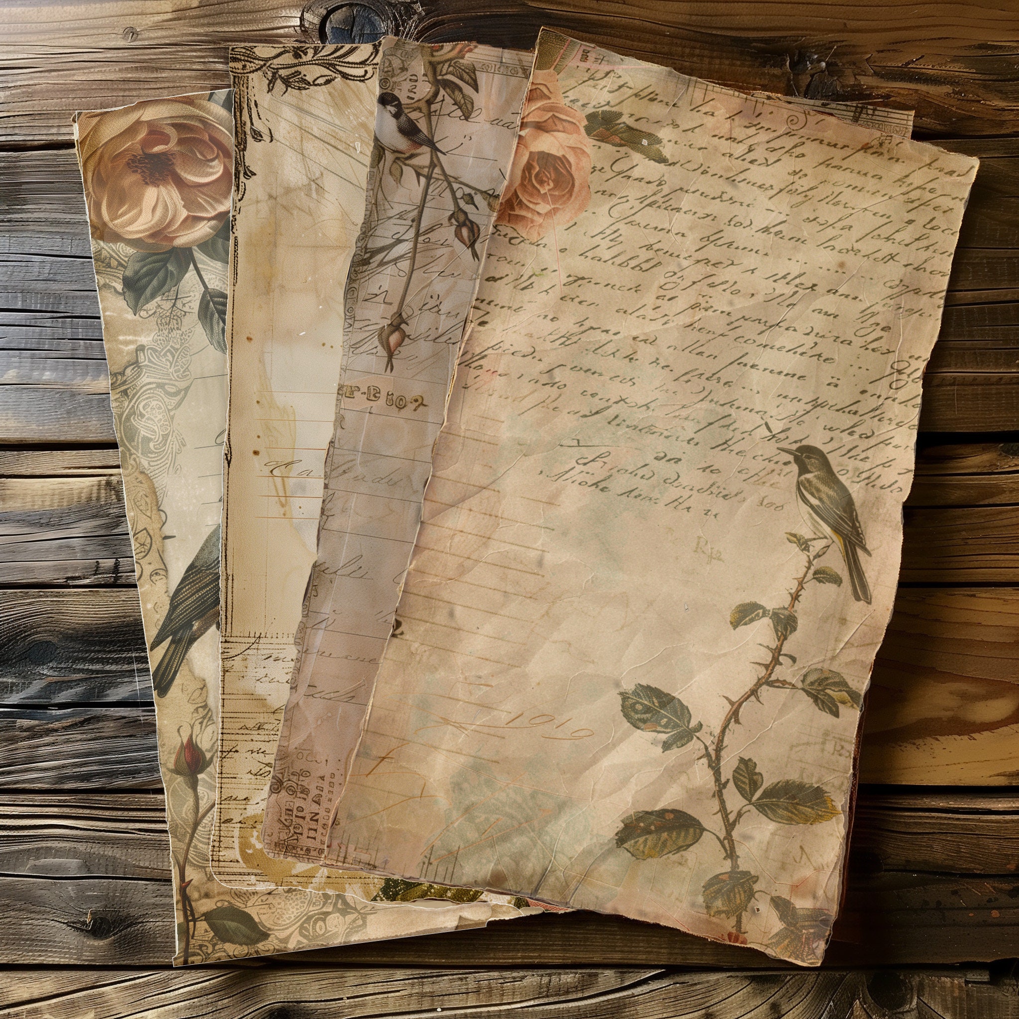 4 Vintage Bird and Rose Letter Designs, Scrapbooking, Classic Floral ...