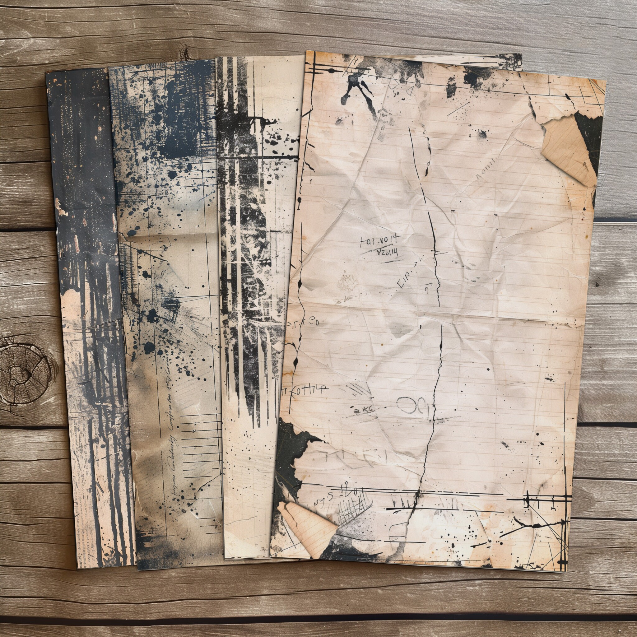 4 Grunge Junk Journal Pages, Scrapbooking, Artwork, Vintage Aesthetic ...