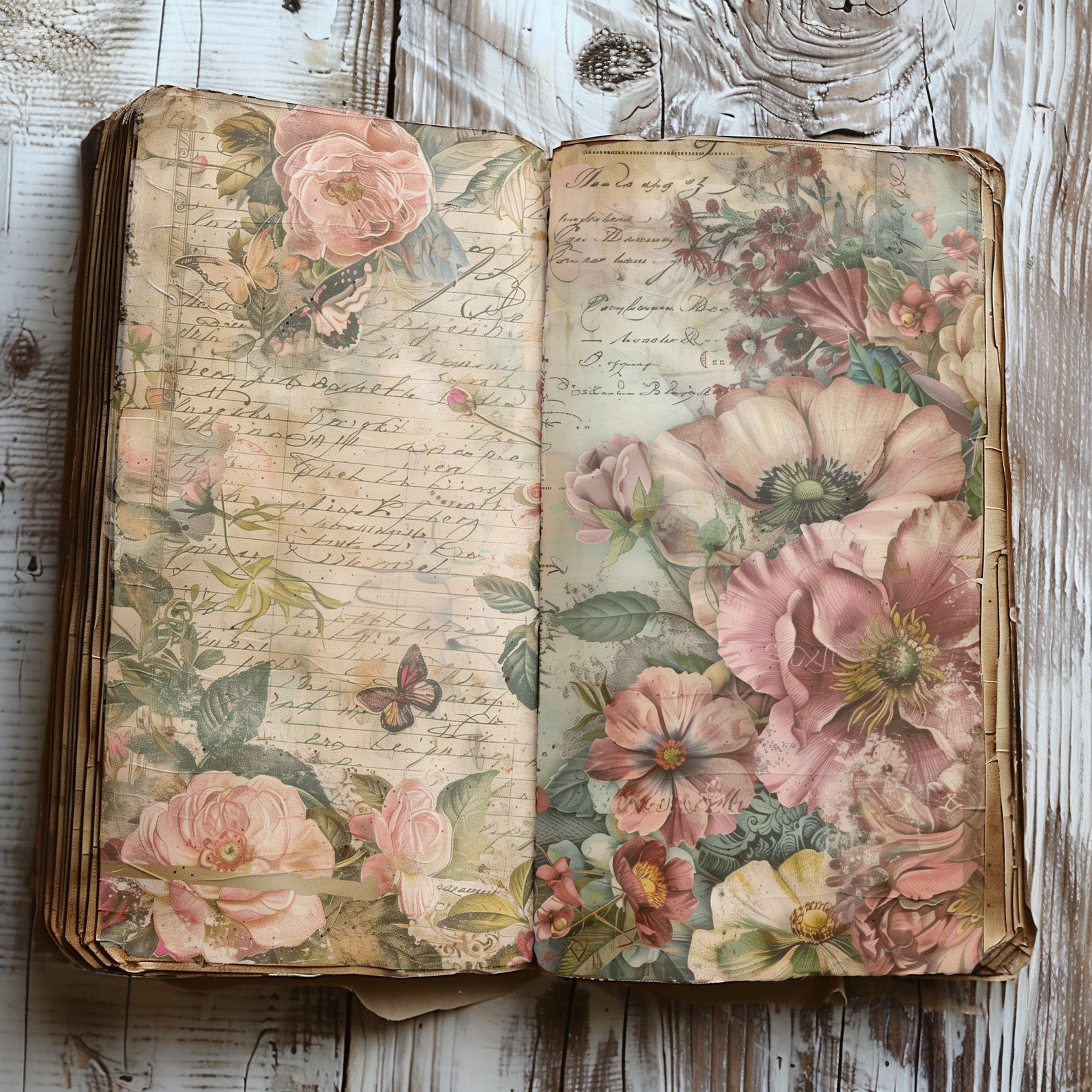 4 Shabby Chic Flower Digital Papers Handwritten Calligraphy Background ...