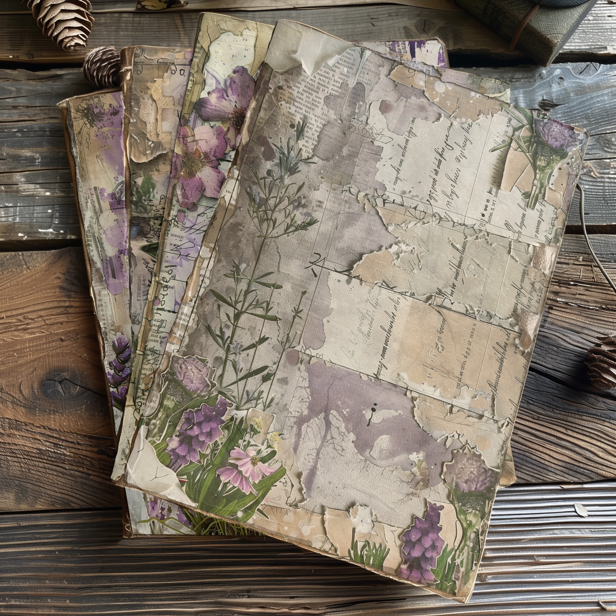 4 Vintage Floral Junk Journal Digital Pages Scrapbooking Supplies ...