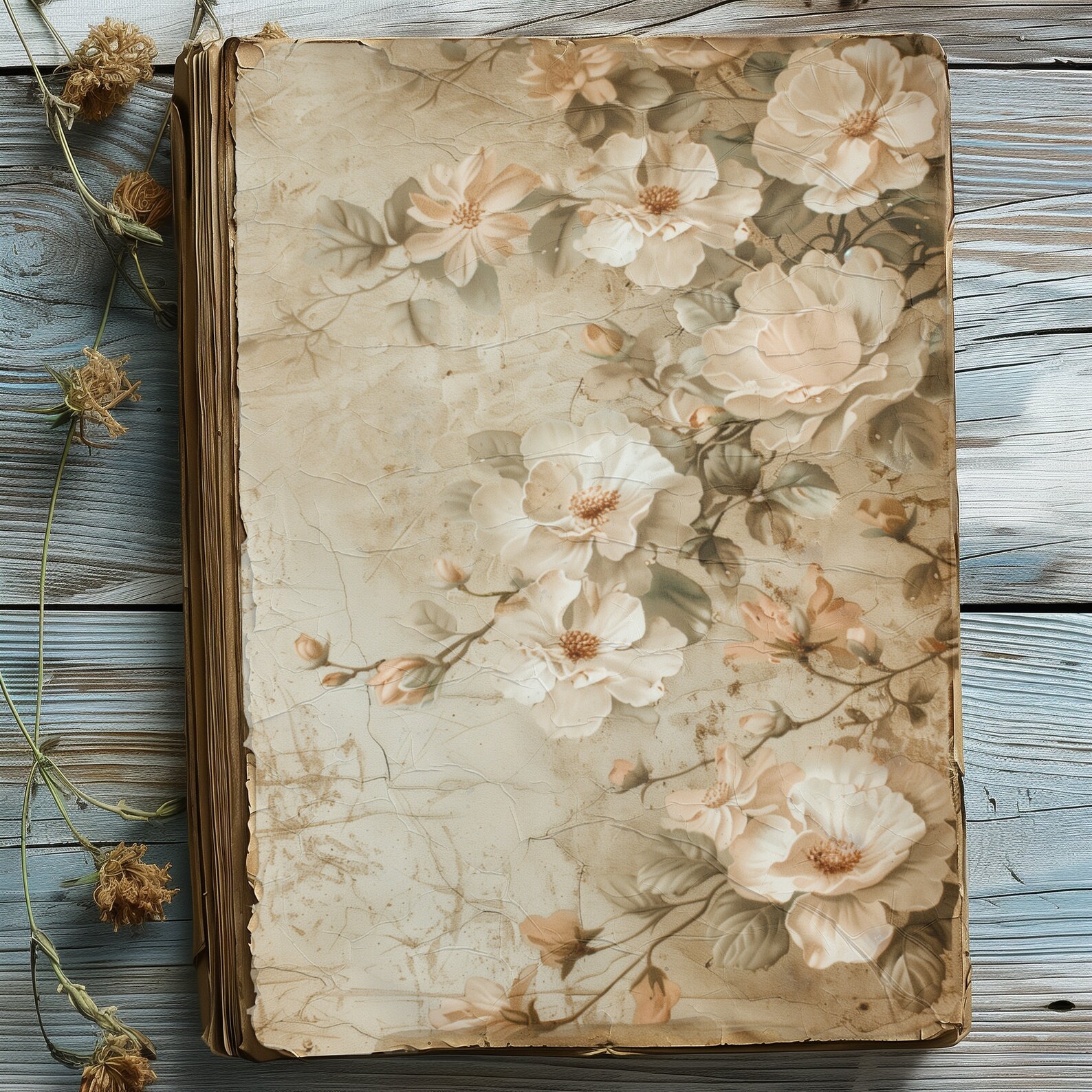 4 Floral Vintage Digital Papers Aged Botanical Prints Scrapbooking ...