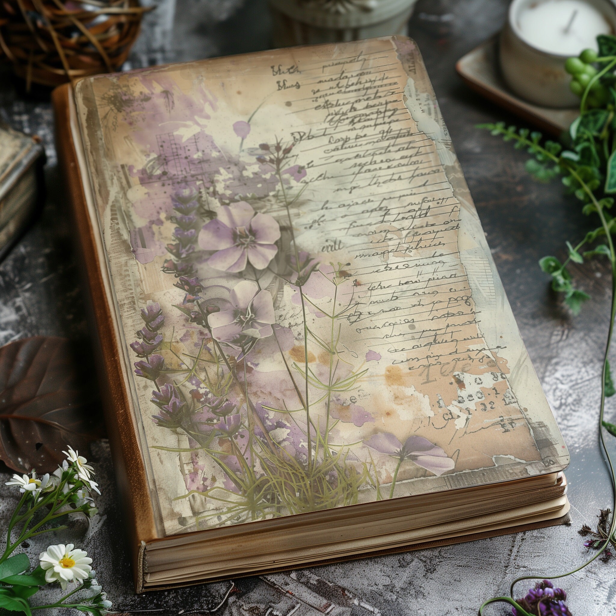 4 Vintage Floral Junk Journal Pages Digital Kit Scrapbooking Botanical ...
