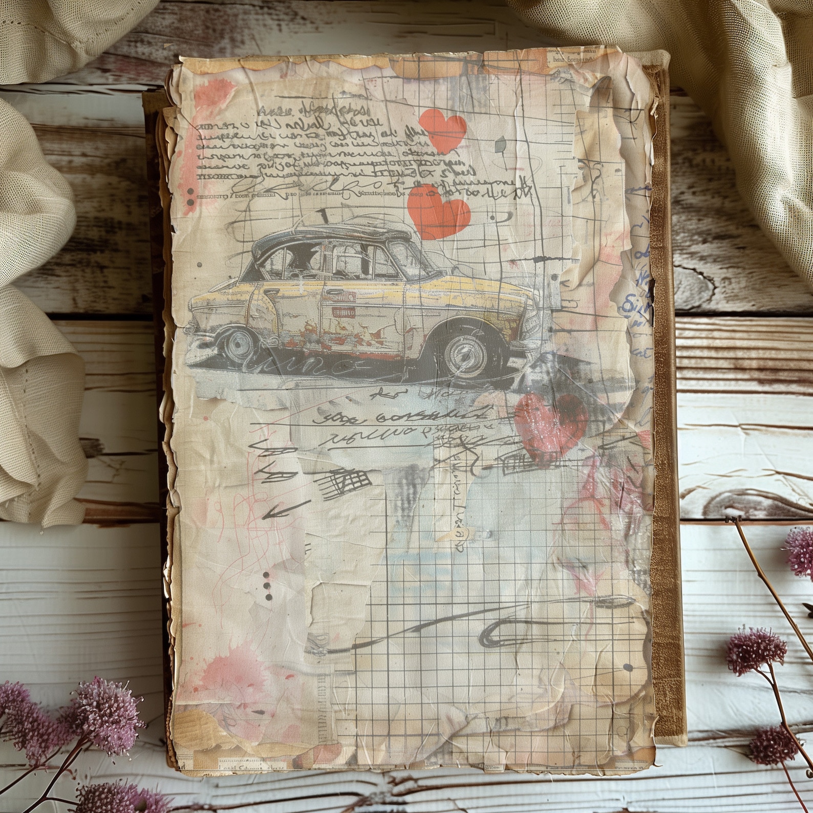 4 Vintage Car Mixed Media Collage Pages Digital Download Artistic Junk ...