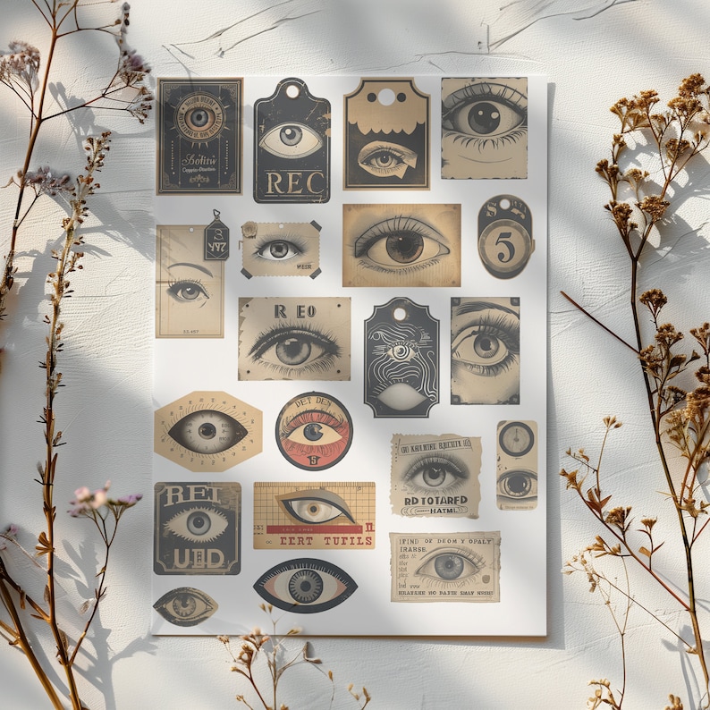 100 Vintage Occult Eye Printables Mystical Eye Digital Tags Ephemeral ...
