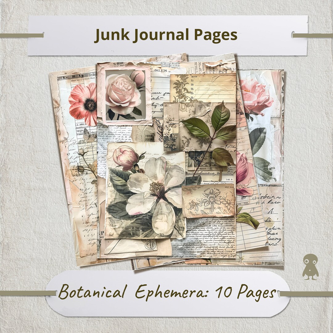 10 Vintage Botanical Junk Journal Pages Antique Handwritten Letters ...