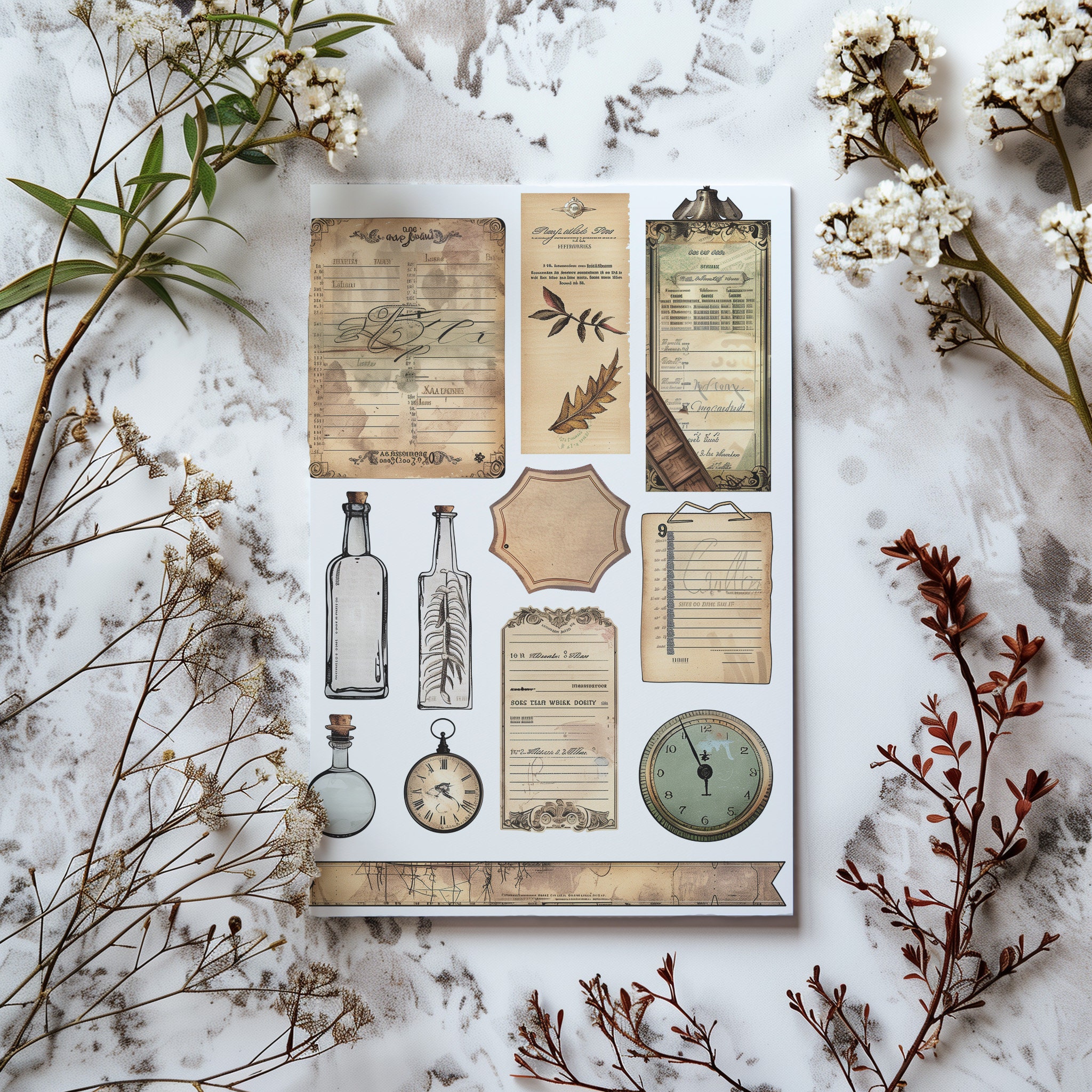 4 Vintage Tags and Labels Set Distressed Numerical Ephemera Junk ...