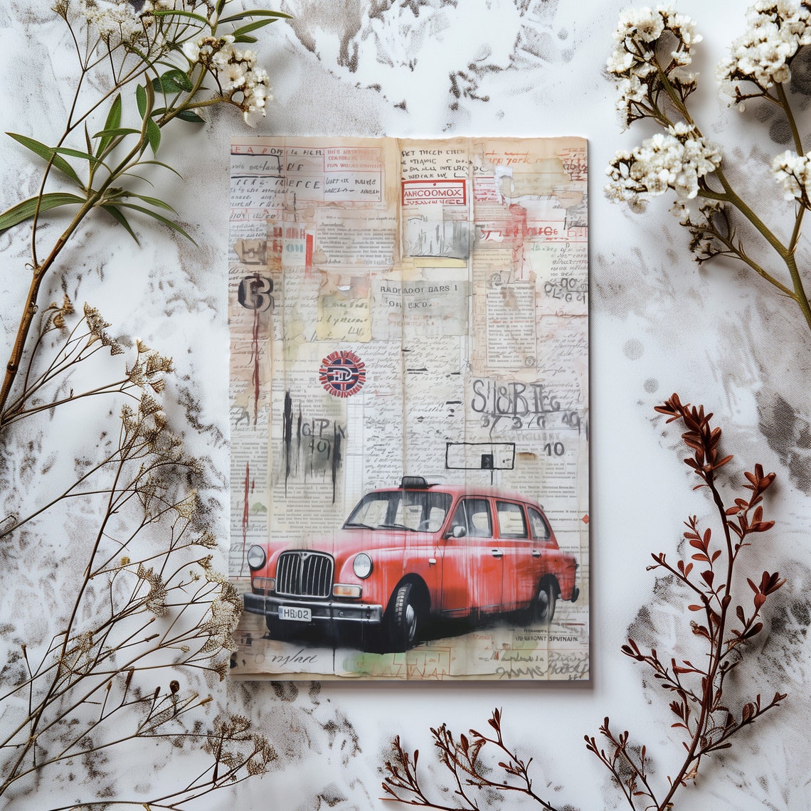4 Vintage Travel Collages Digital Art British Theme Classic Cars Maps ...