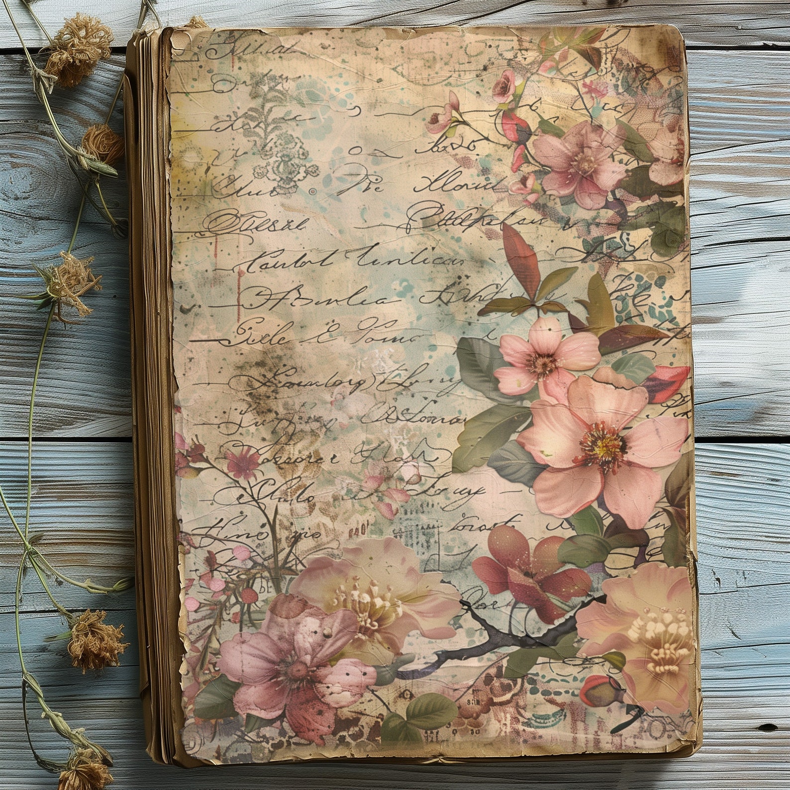 4 Shabby Chic Flower Digital Papers Handwritten Calligraphy Background ...