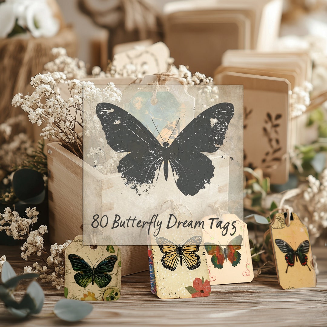 Vintage Butterfly Tags, Printable Butterfly Ephemera, Butterfly Gift ...