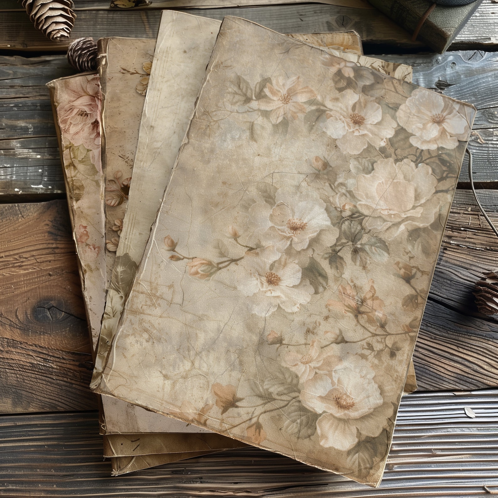 4 Floral Vintage Digital Papers Aged Botanical Prints Scrapbooking ...