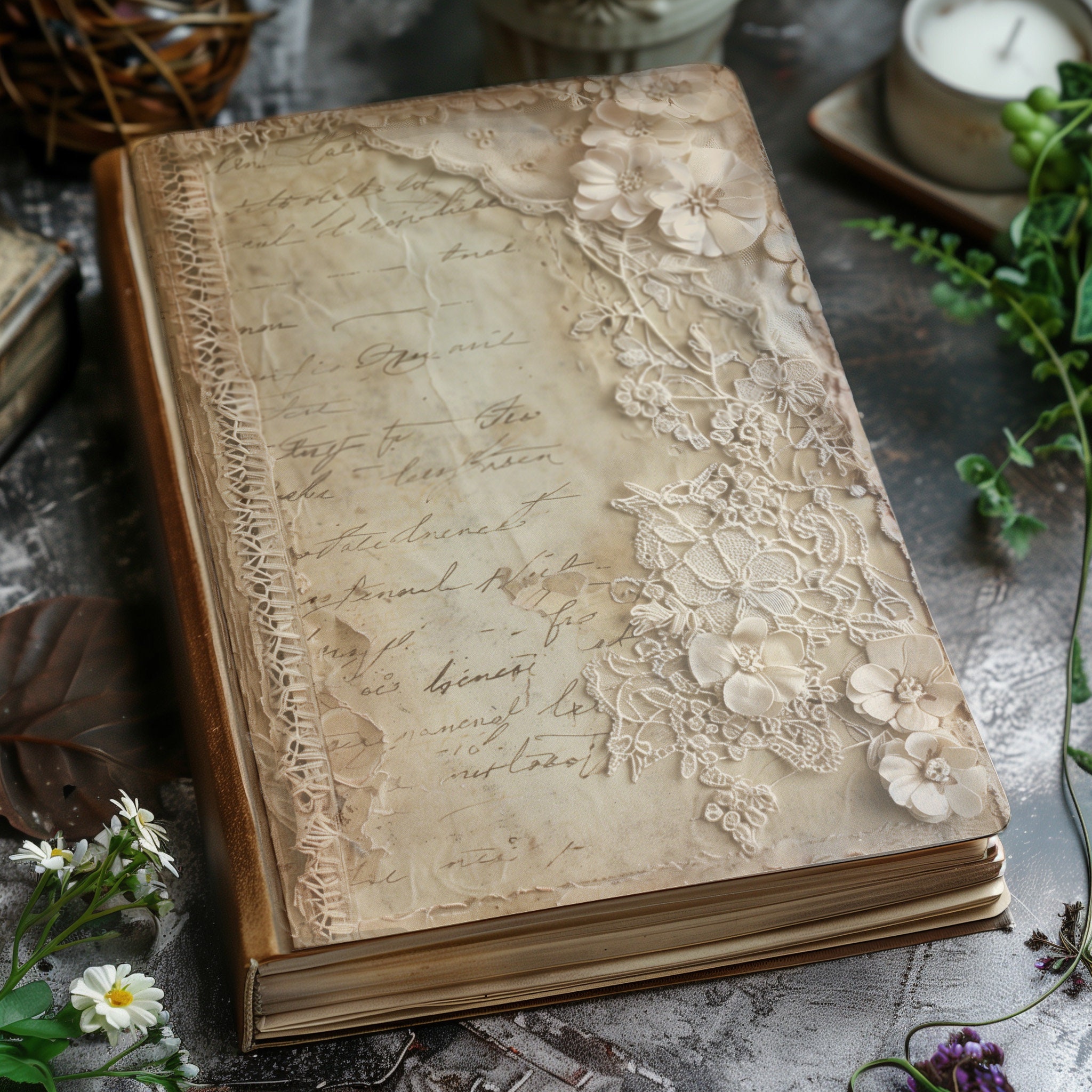 4 Romantic Lace and Ribbon Digital Papers Creamy Manuscript Texture ...