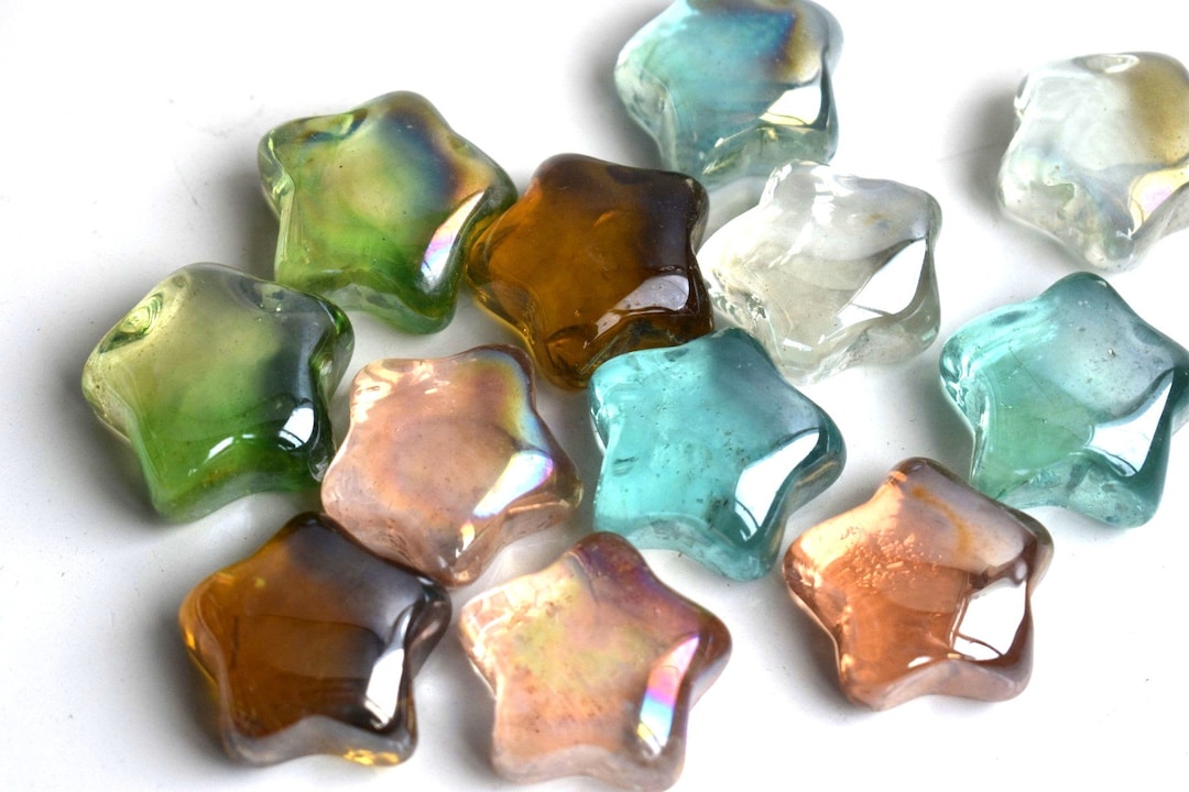 12 Glass Pebble Stars Stained Cabochon 30 Mm Crystal Rainbow Polished ...
