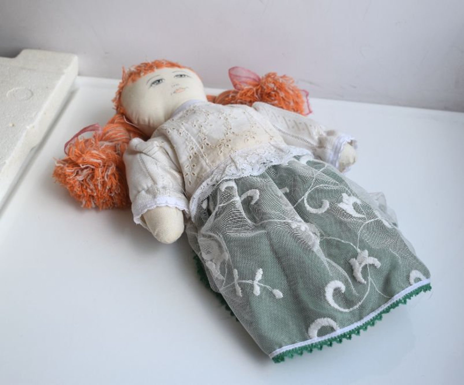 Vintage 14" Rug Doll Cloth Stuffed Fabric Collectible Figurine White ...