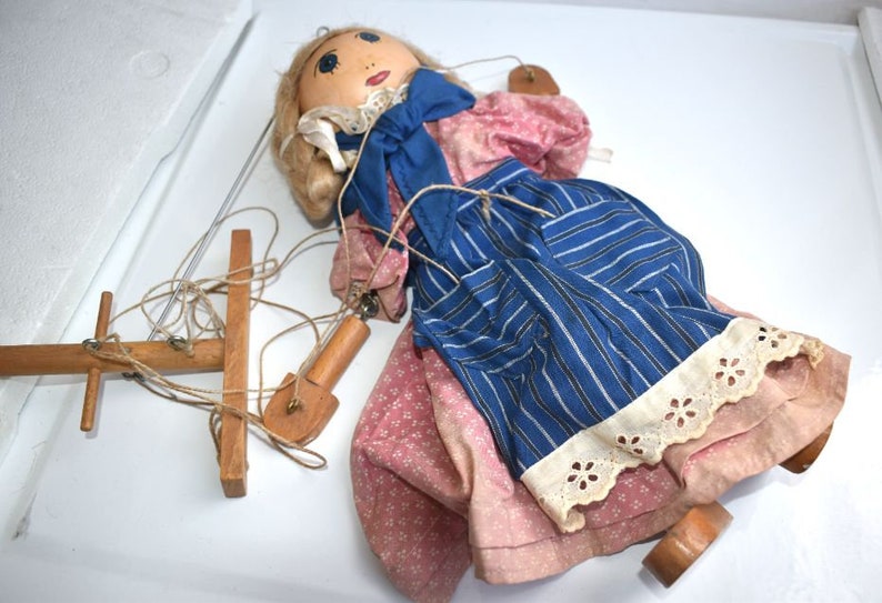 Vintage 14" String Puppet Wooden Girl Doll Puppet Doll Marionette Doll ...