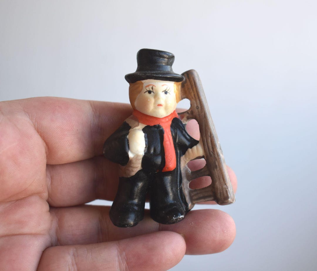 Vintage 2" Miniature Chimney Sweep Doll Collectible Ceramic Face Black ...