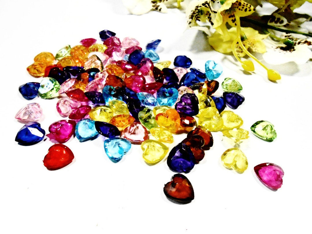50 Pcs Heart Charms Transparent Multicolor Acrylic Beads Drops Pendant ...
