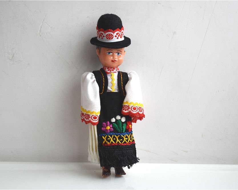Vintage Hungarian Matyo Man Doll Plastic Collectible Figurine Authentic ...
