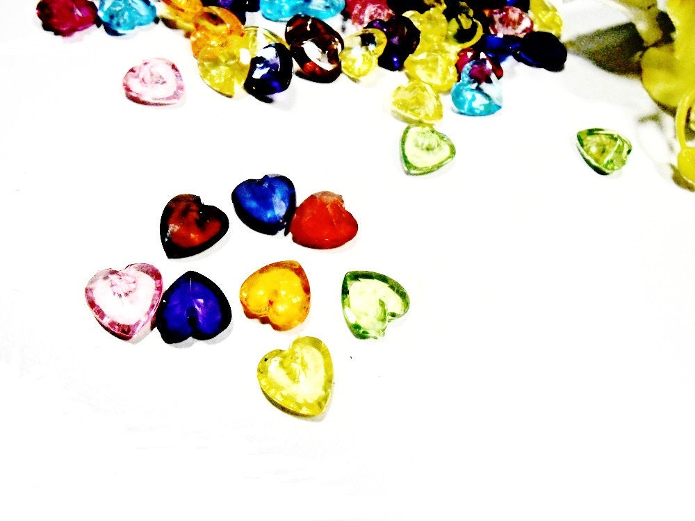 50 Pcs Heart Charms Transparent Multicolor Acrylic Beads Drops Pendant ...