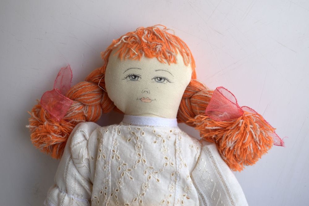 Vintage 14" Rug Doll Cloth Stuffed Fabric Collectible Figurine White ...