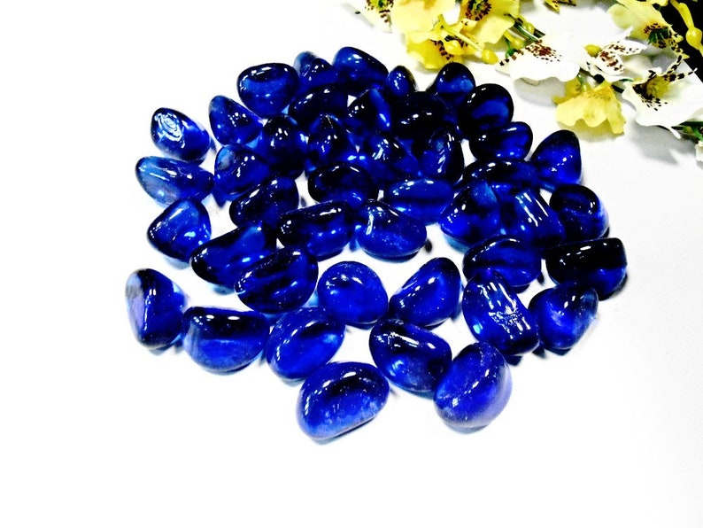 35 Glass Stained Pebble Crystal Royal Dark Blue Polished Tumbled ...