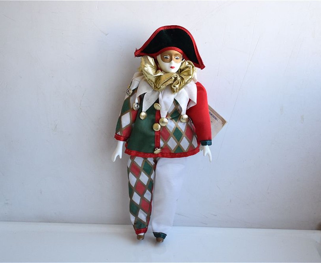 Vintage 11" Arlecchino Harlequin Clown Doll Harlequin Venetian Mask ...