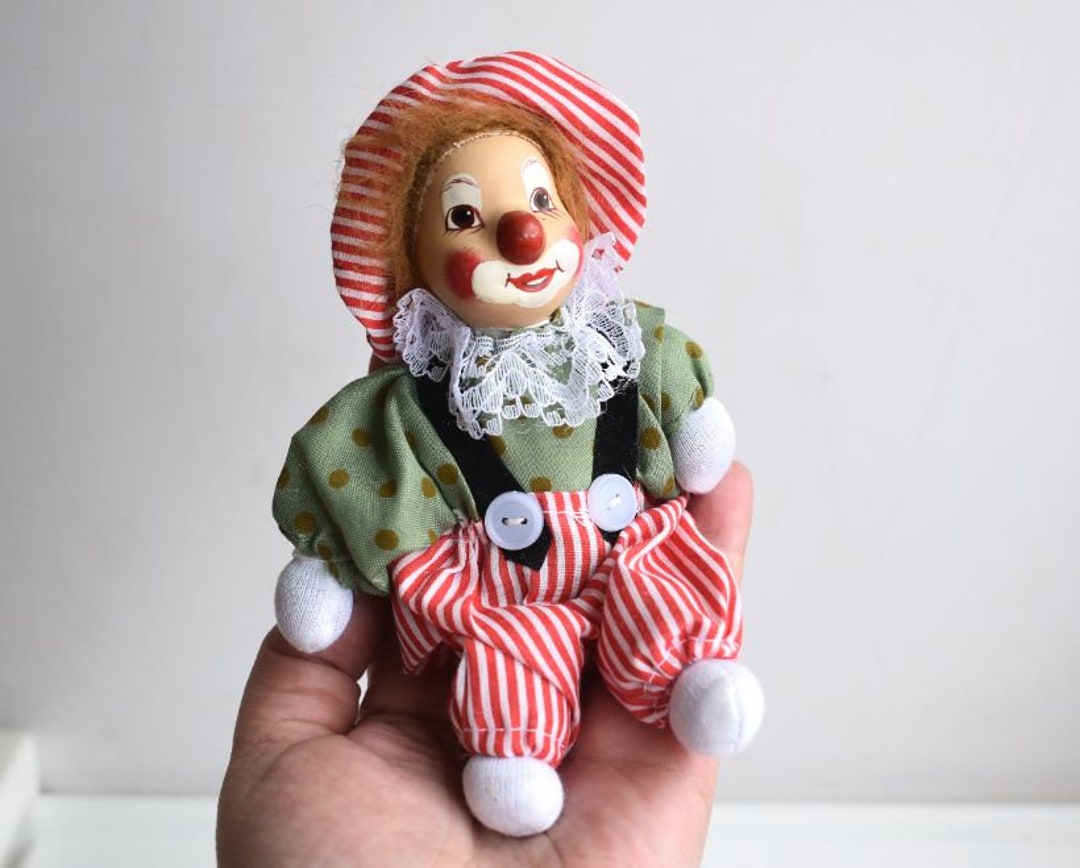 Vintage 7" Clown Doll Collectible Porcelain Ceramic Face Red Green ...