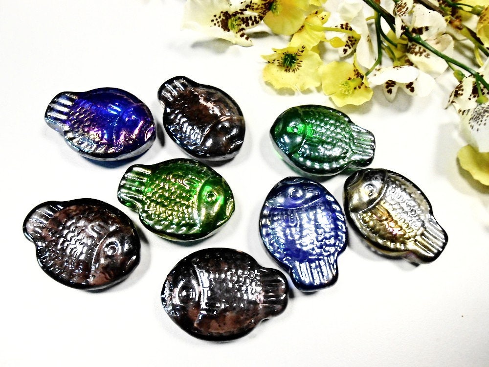 8 Glass Stained Fish 45 Mm Aquarium Pebble Crystal Rainbow Polished ...