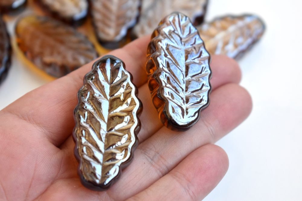 12 Glass Stained Tree Leaf 50 Mm Pebble Leaves Crystal Rainbow Polished ...