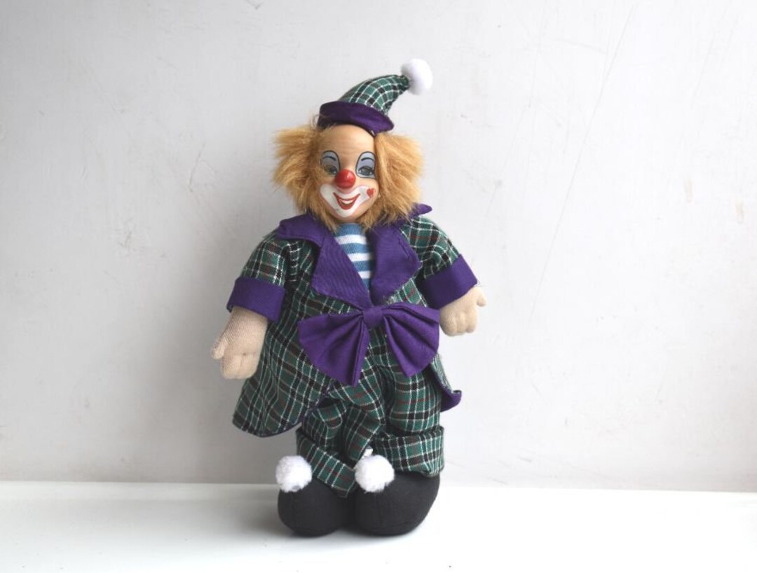 Vintage 9" Collectible MCM Standing Clown Green Hat Costume Harlequin ...