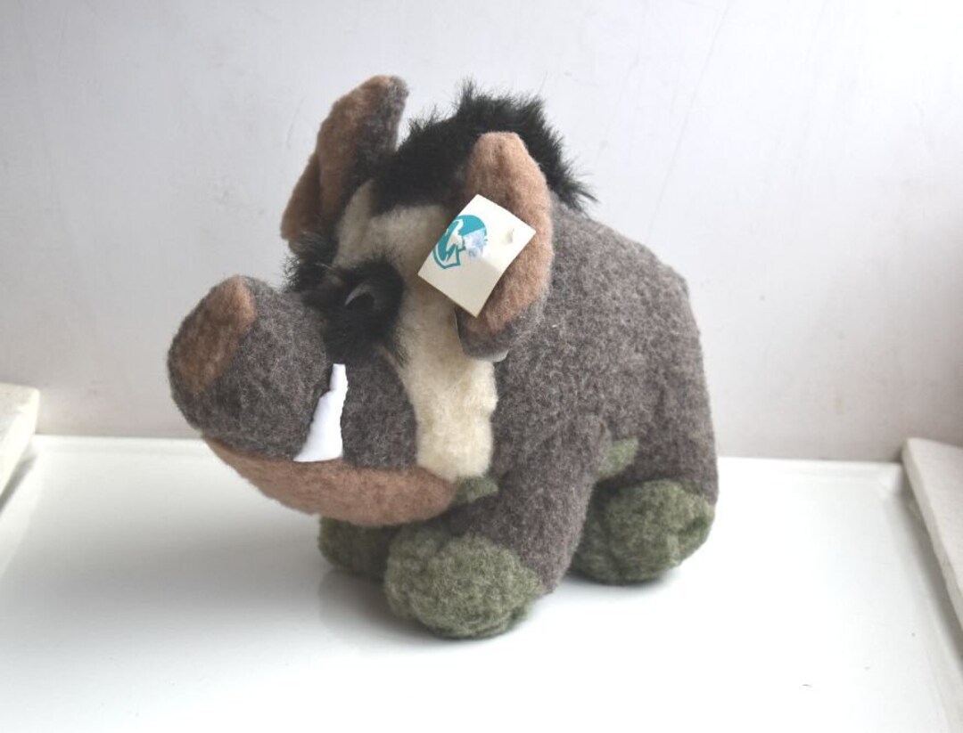 Vintage 11" Warthog Wild Boar Pig Natural Wool Plush Stuffed Soft Toy ...