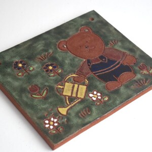 Vintage Teddy Bear Wall Picture Plaque Panel Ceramic Tile Clay Hand ...