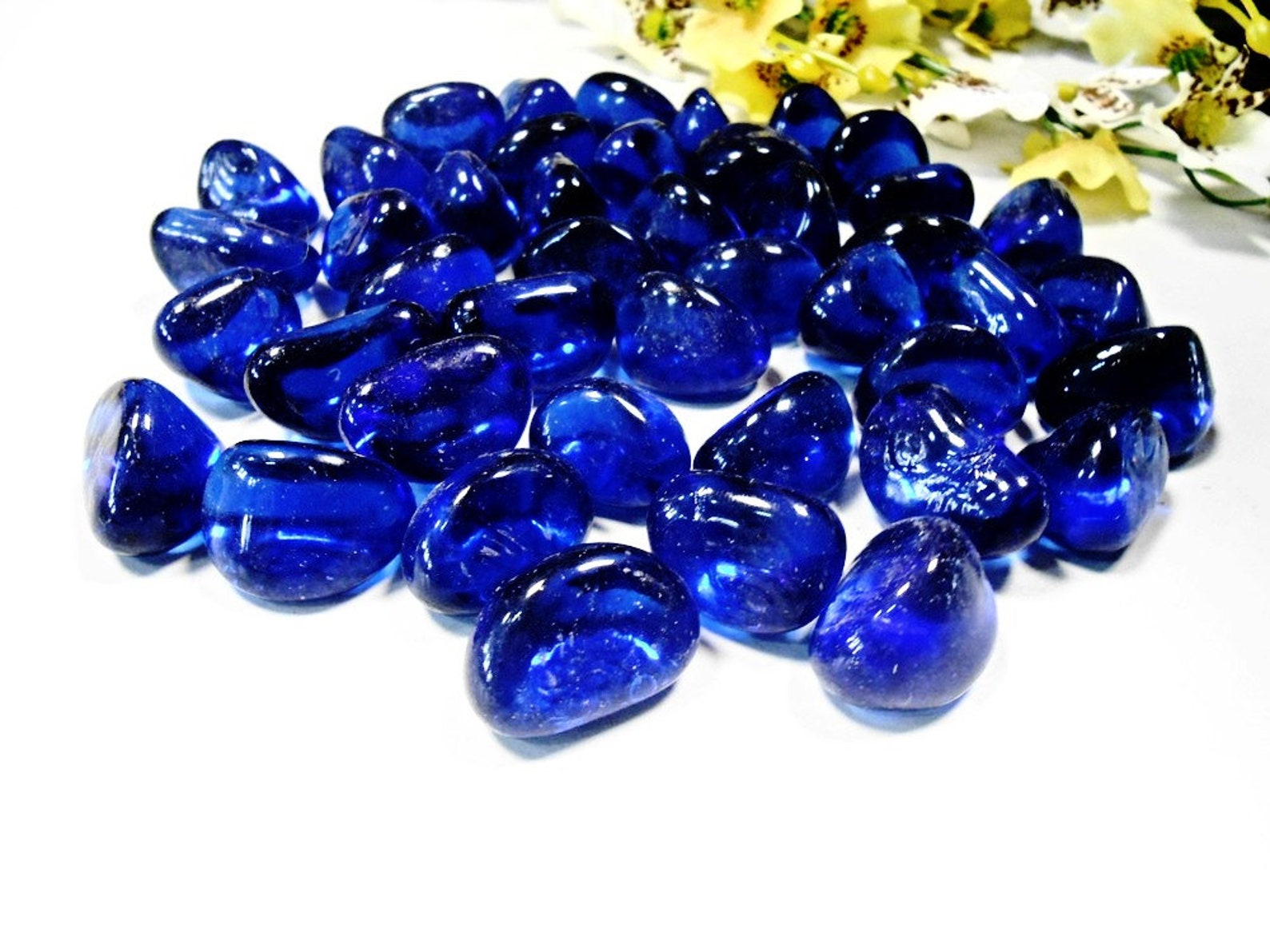 35 Glass Stained Pebble Crystal Royal Dark Blue Polished Tumbled ...