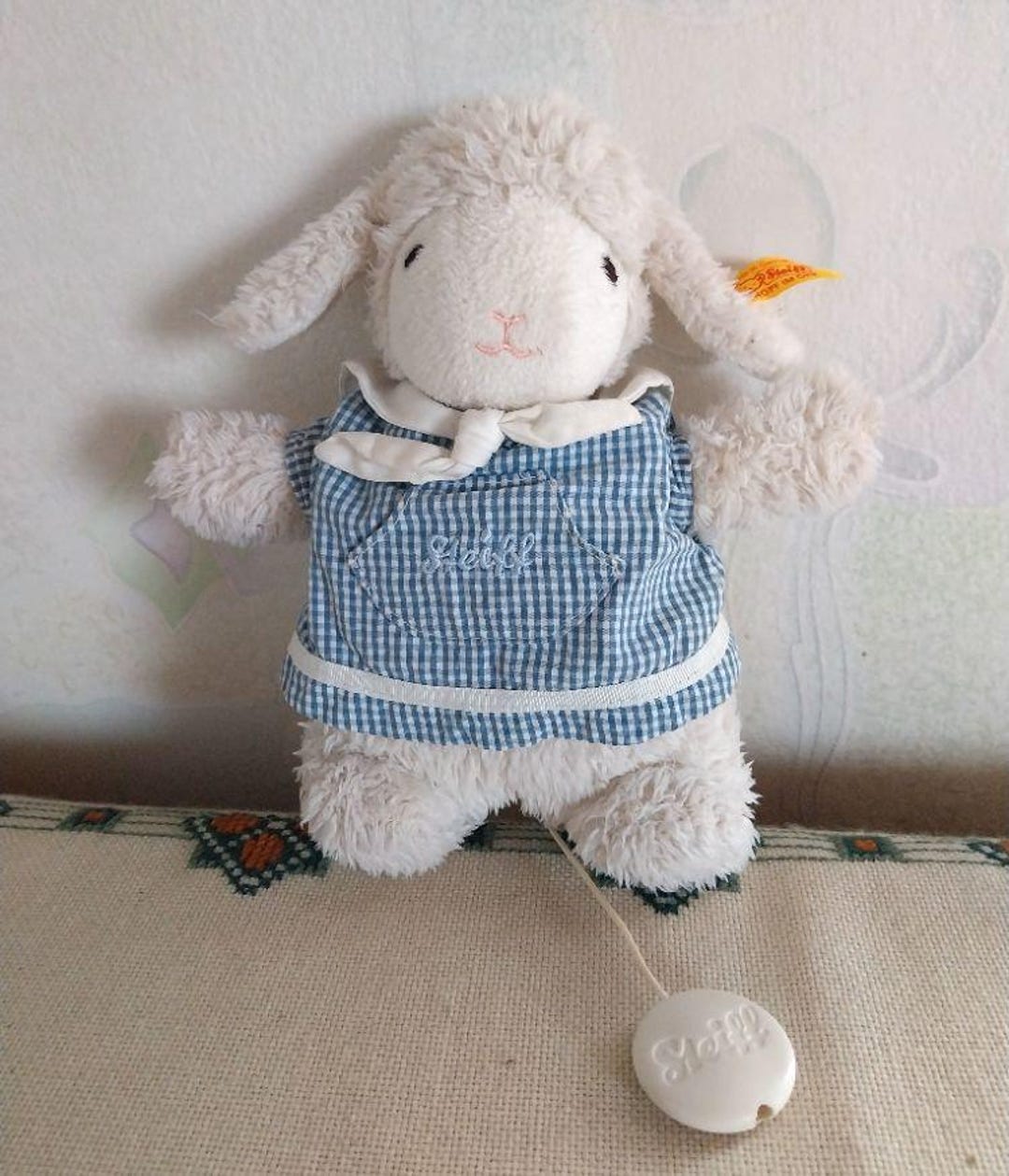Vintage 8" Steiff 237324 Sweet Dreams Lamb Music Box Blue Plush Stuffed ...