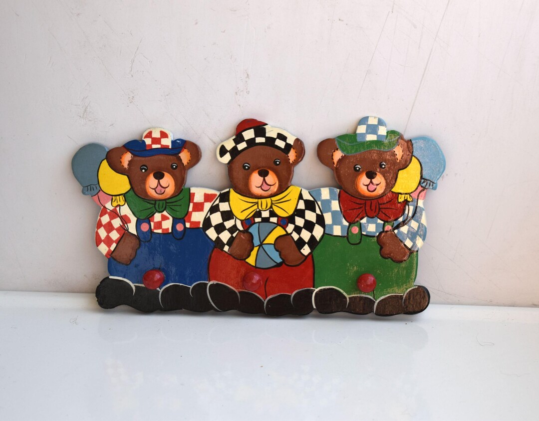 Vintage Wall Mount Rack Teddy Bear Wood Furniture Coat Hat Hanger ...