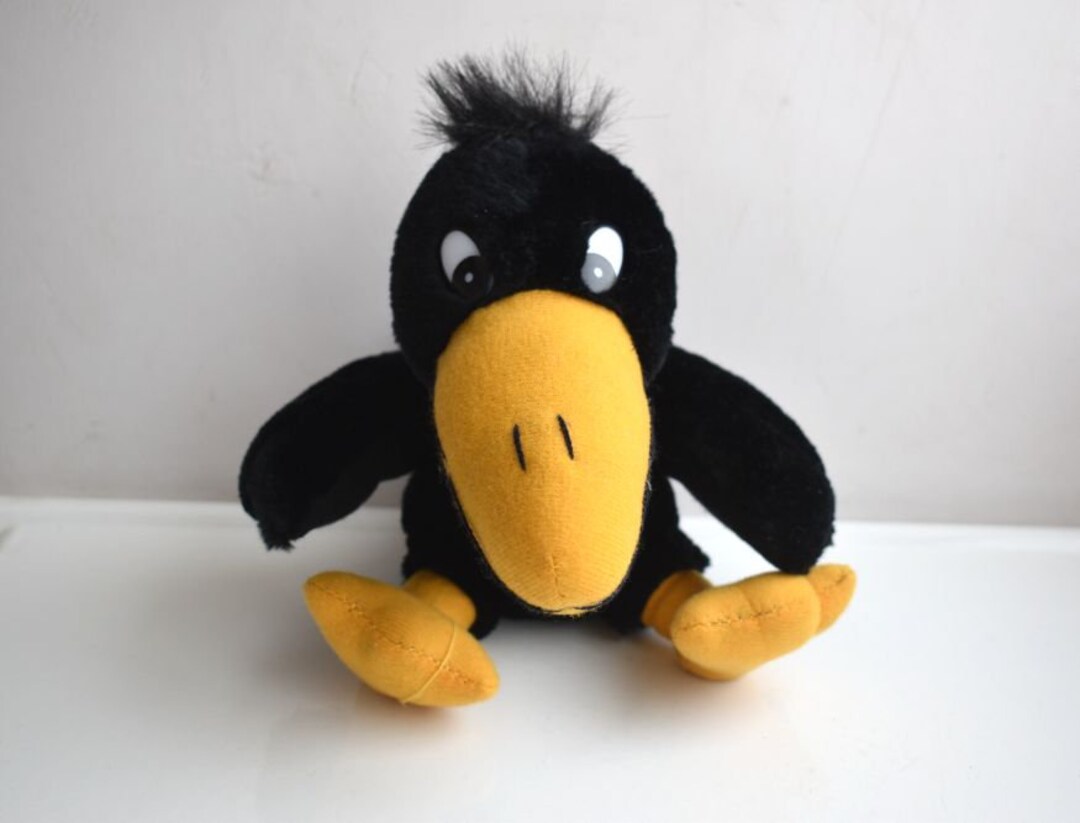 Vintage 8" ESC International Toys Puppet Crow Raven Bird Black Yellow ...