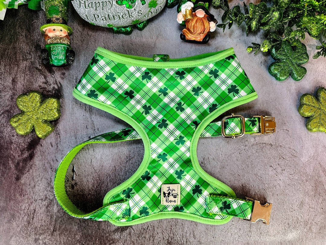 St Patrick Plaid Shamrock Dog Harness Vest/ Boy Girl Dog Harness/ Green Clover Dog Harness/ St ...