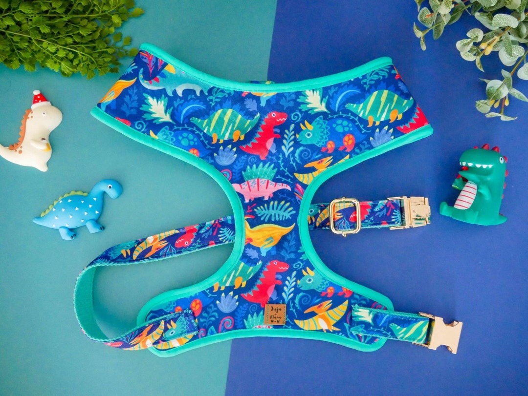 Dinosaur Boy Dog Harness Vest/ Blue Jungle Dog Harness/ Custom Girl Dog ...