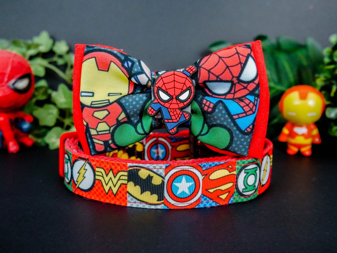 Superhero Dog Collar With Bow Tie – Cute Red Black Boy Puppy Collar - Etsy