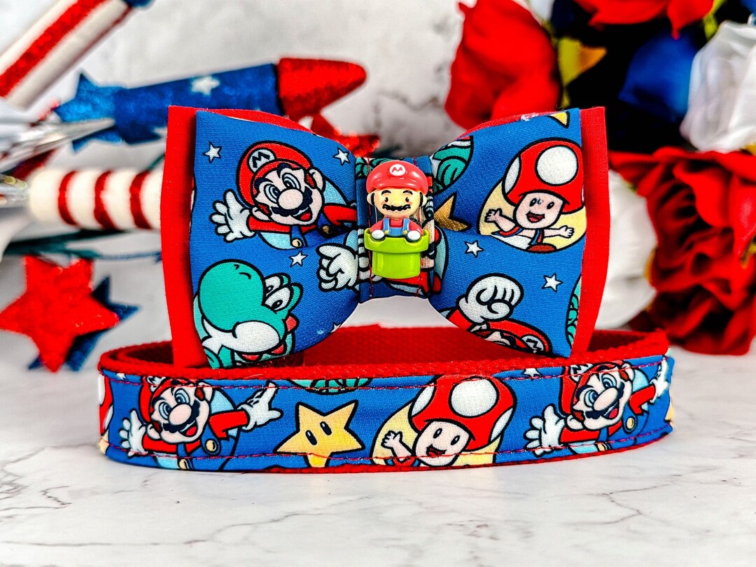 Super Mario Dog Collar Bow Tie/ Patriotic Cute Dog Collar/ Red White ...
