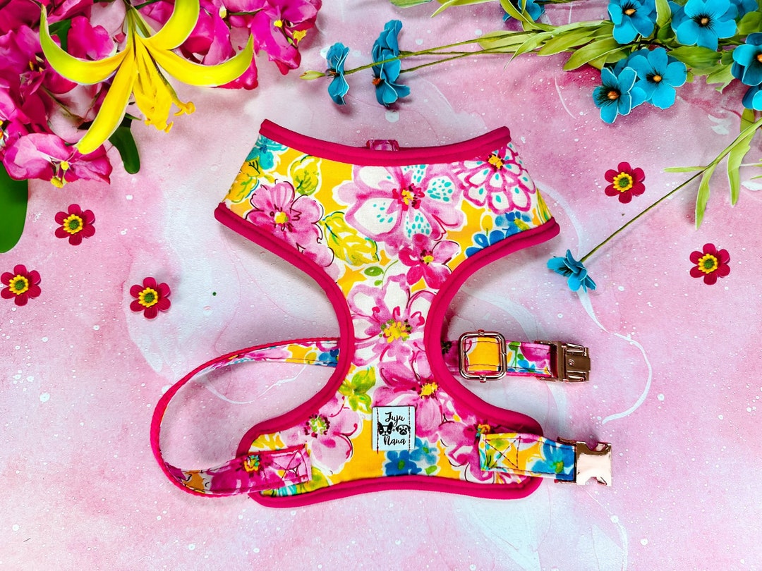 Tropical Yellow Flower Dog Harness Vest/ Summer Floral Girl Dog Harness ...