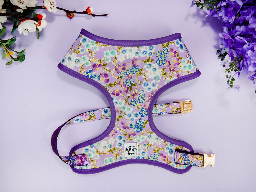 Wafu Style Purple Floral Dog Harness Vest/ Japanese Kimono Flower Dog ...